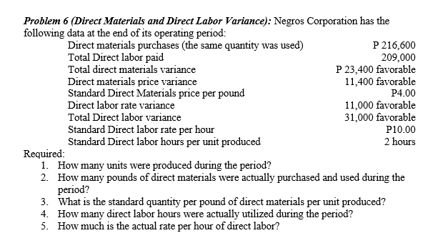 Solved Problem 6 (Direct Materials and Direct Labor | Chegg.com