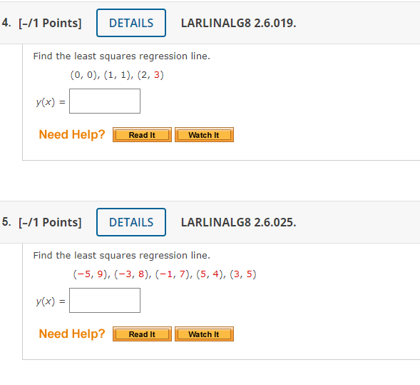 Solved Find the least squares regression line. | Chegg.com