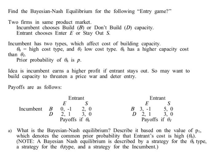 Solved Find the Bayesian-Nash Equilibrium for the following | Chegg.com