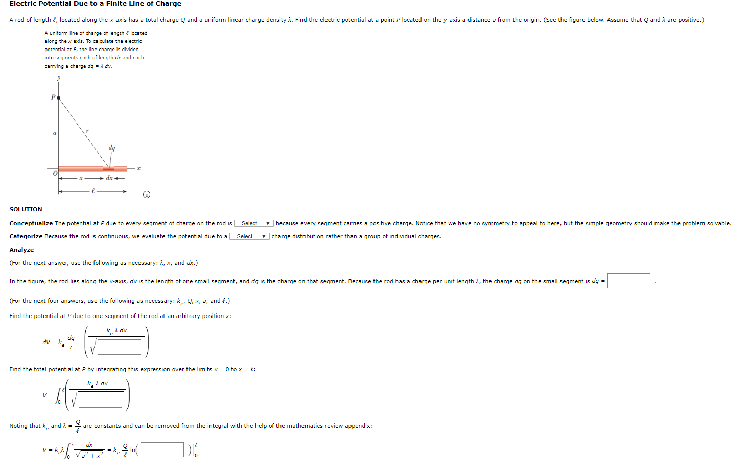 Solved Electric Potential Due to a Finite Line of Charge A | Chegg.com