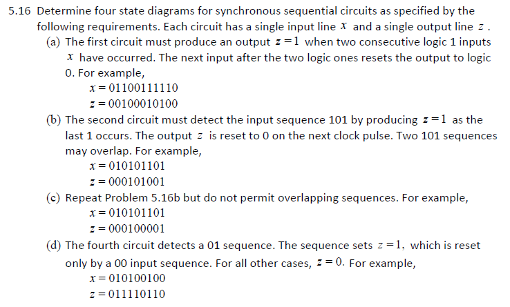 Solved 5.16 Determine four state diagrams for synchronous | Chegg.com