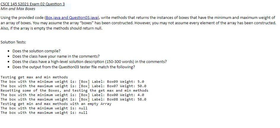 Solved *****Provided codes***** Box Code: /* * CSCE 145 | Chegg.com