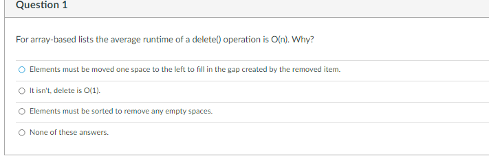 Solved For array-based lists the average runtime of a | Chegg.com