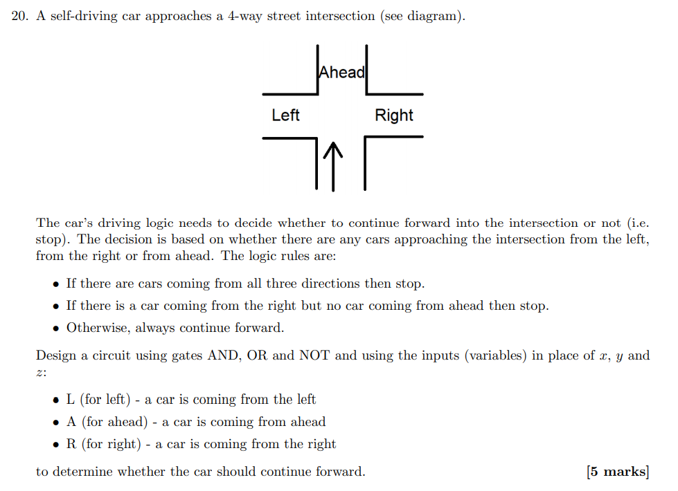 Solved 20. A self-driving car approaches a 4-way street | Chegg.com