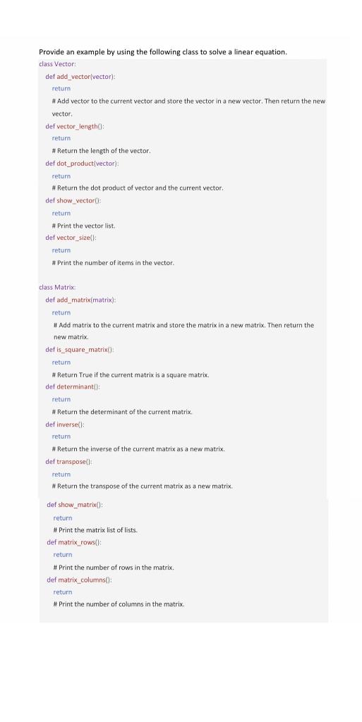 Provide an example by using the following class to | Chegg.com