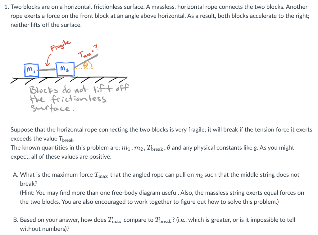 Solved 1. Two blocks are on a horizontal, frictionless | Chegg.com