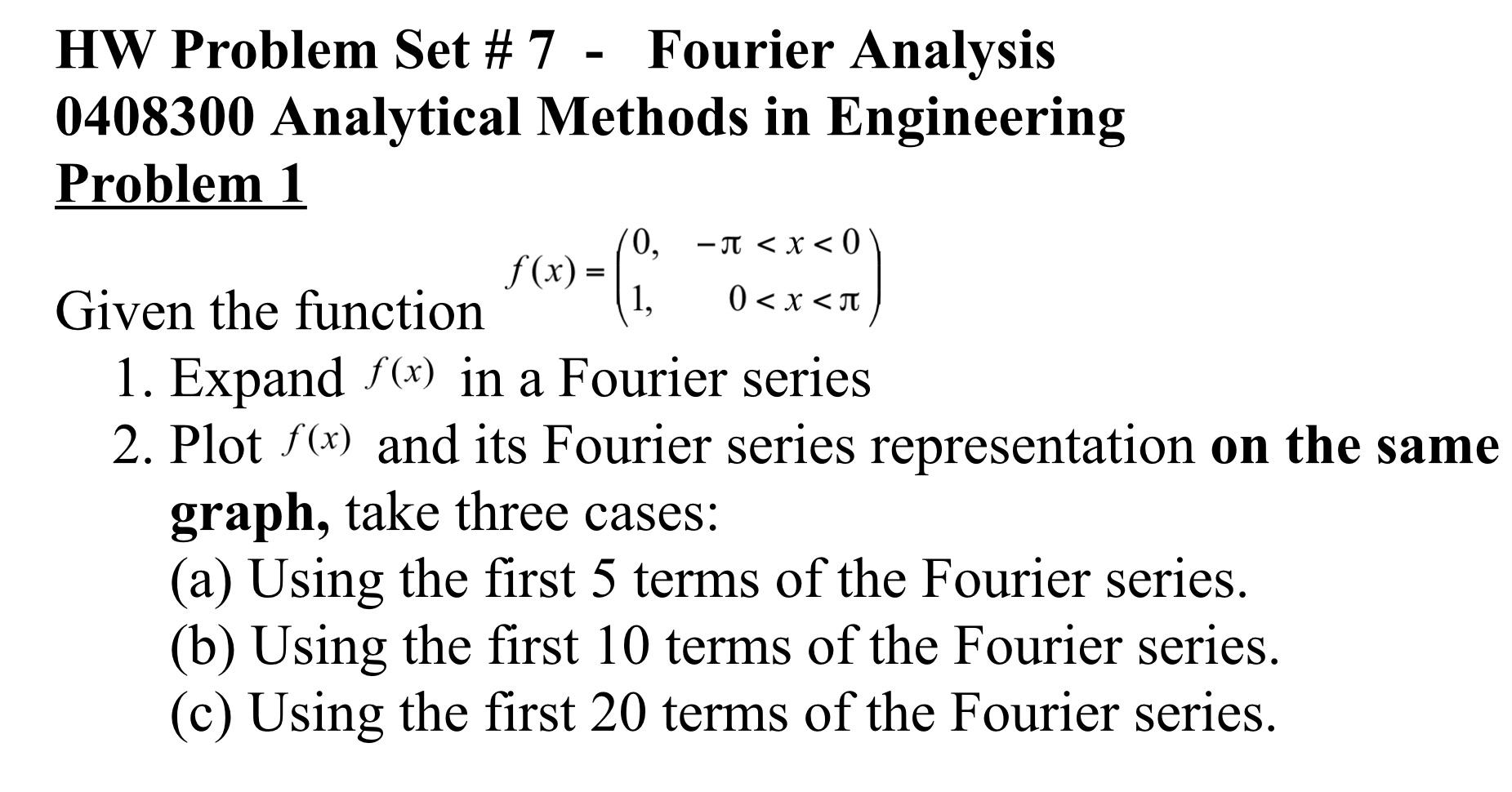 Solved HW Problem Set #7 - Fourier Analysis 0408300 | Chegg.com