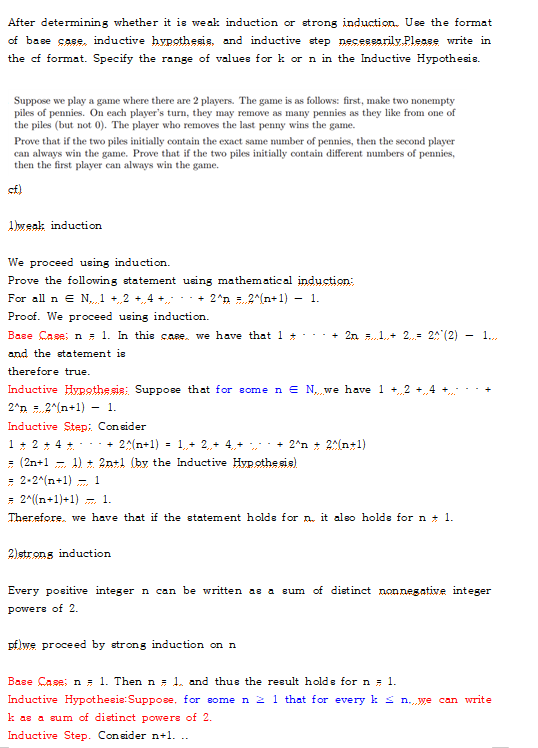 Solved After determining whether it is weak induction or | Chegg.com