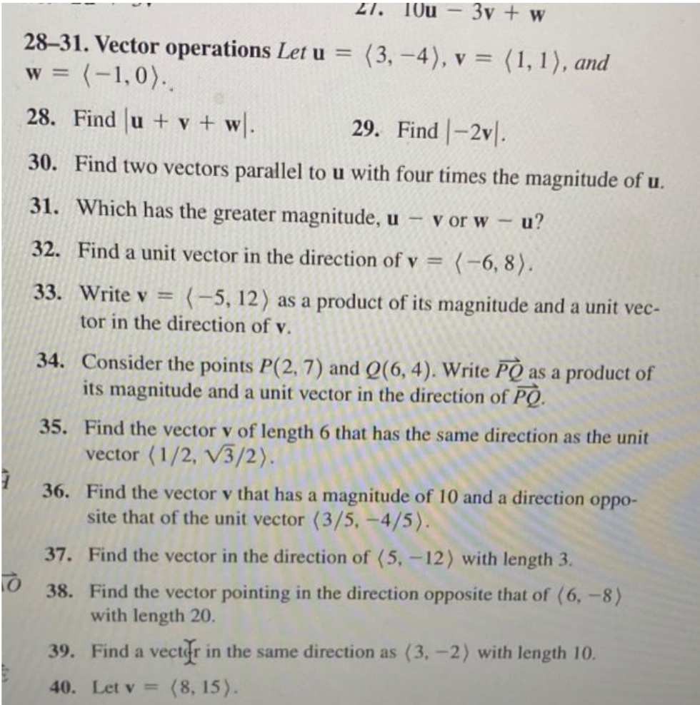 Solved 1 27. 10u 3v + w 28-31. Vector operations Let u = | Chegg.com