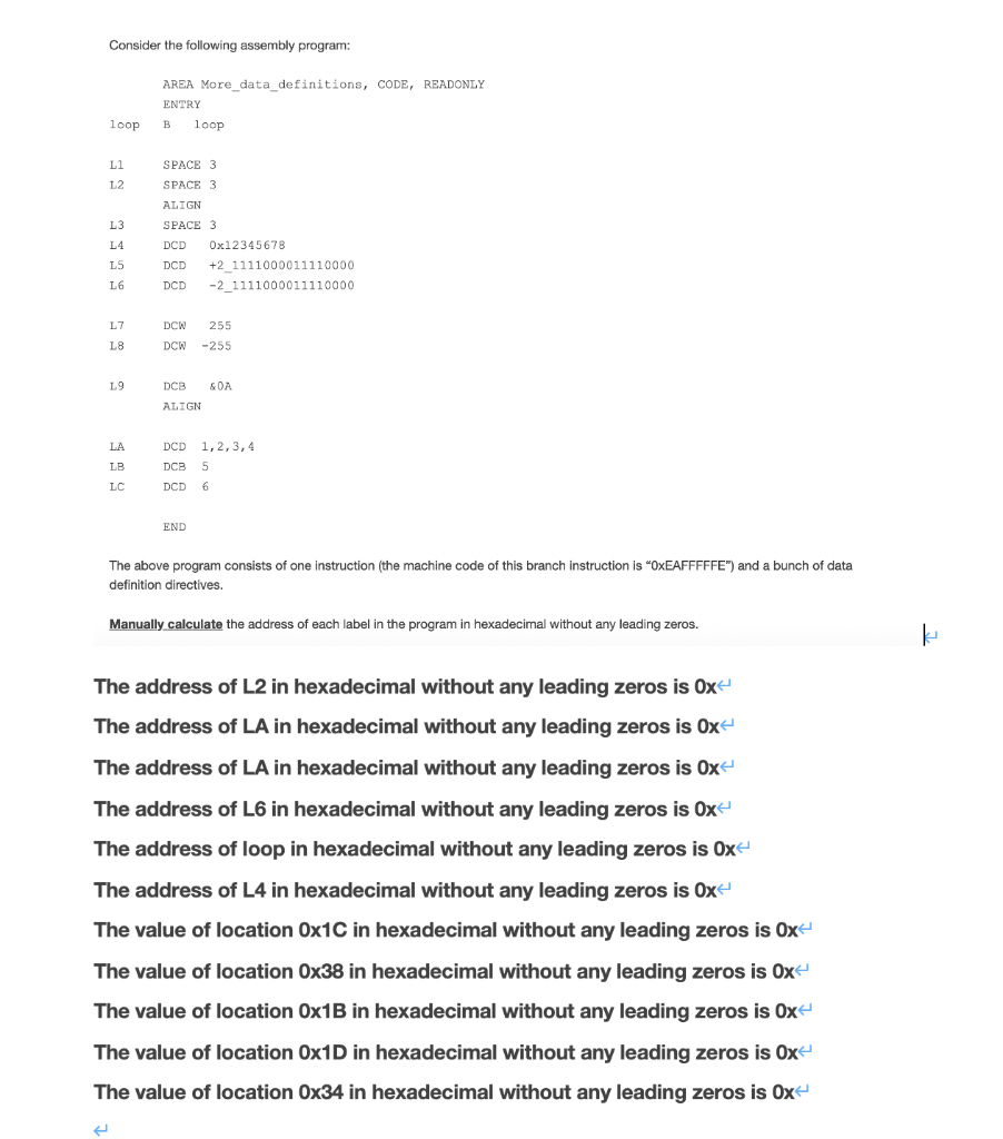Consider the following assembly program: AREA | Chegg.com