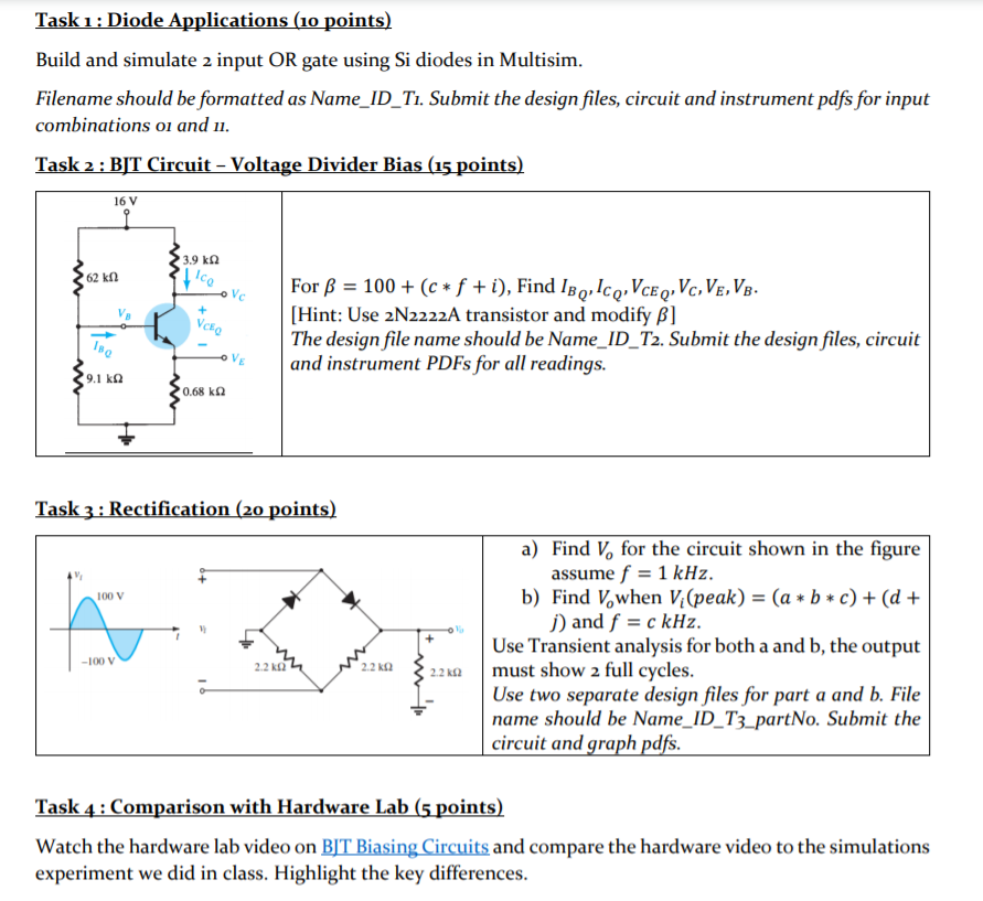 Solved Task 1: Diode Applications (10 points) Build and | Chegg.com