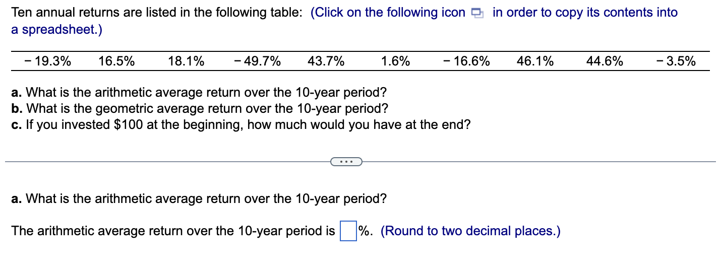 Solved Ten annual returns are listed in the following table: | Chegg.com