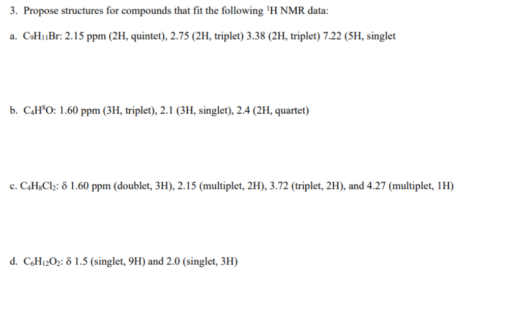 Solved Propose structures for compounds that fit the | Chegg.com