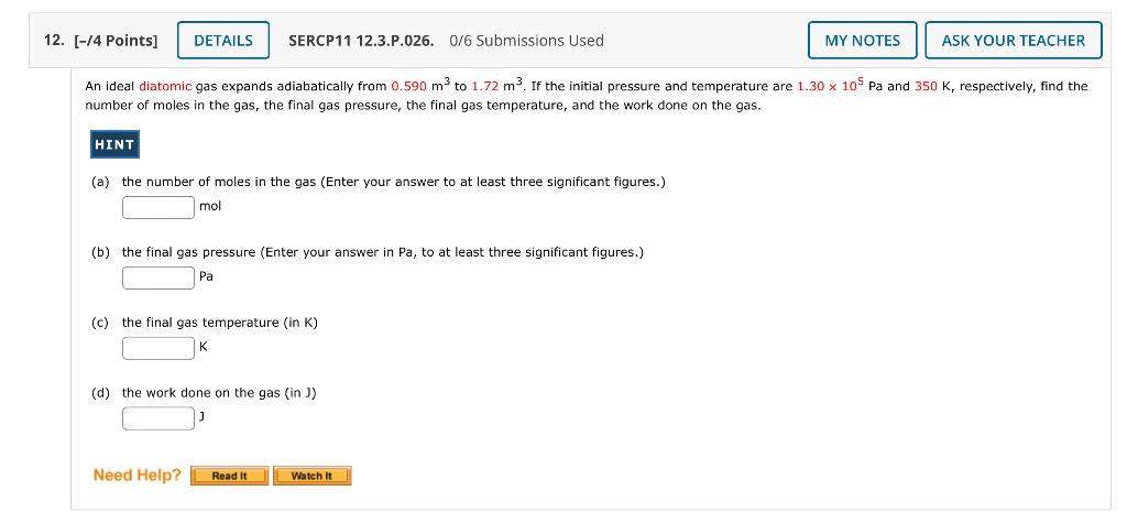 Solved An ideal diatomic gas expands adiabatically from | Chegg.com
