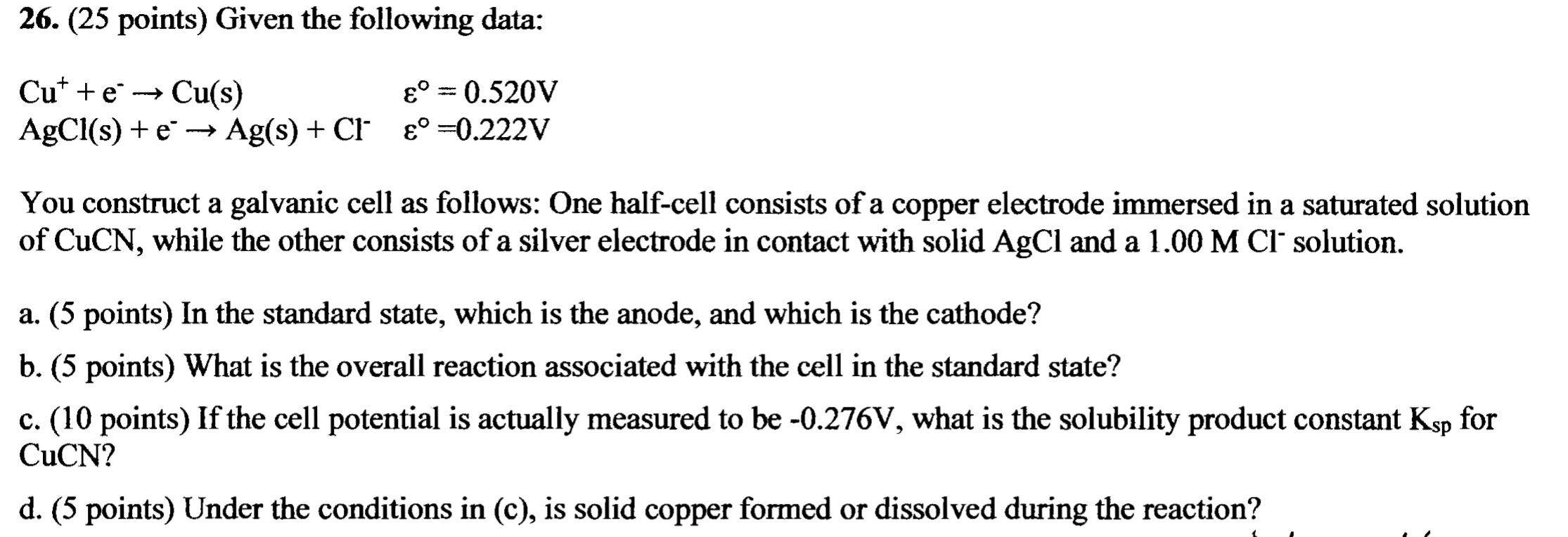 Solved 26. (25 points) Given the following data: | Chegg.com