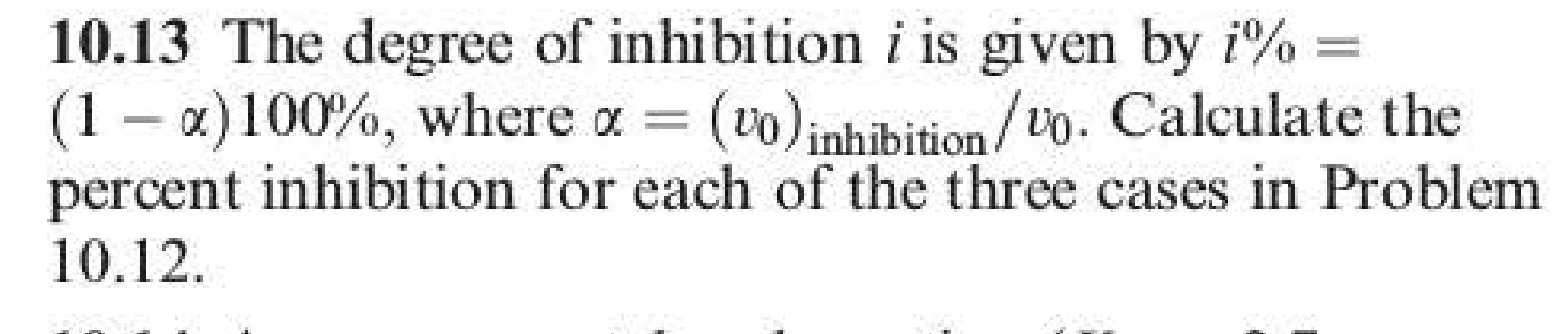 Solved 10.13 The degree of inhibition i is given by i% (1 - | Chegg.com