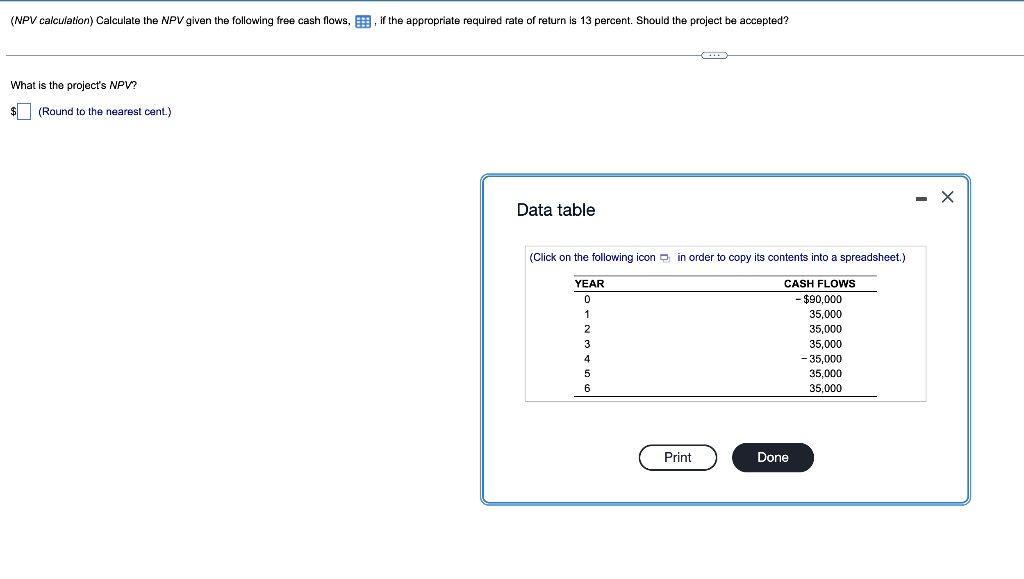 Solved (NPV calculation) Calculate the NPV given the | Chegg.com
