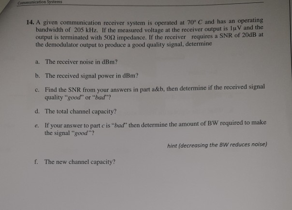 Solved Communication Systems 14. A given communication | Chegg.com
