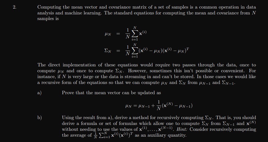 2. Computing the mean vector and covariance matrix of | Chegg.com