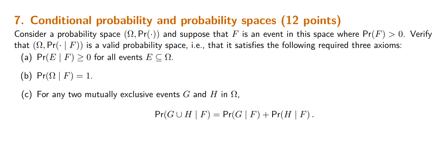Solved 7. Conditional probability and probability spaces (12 | Chegg.com