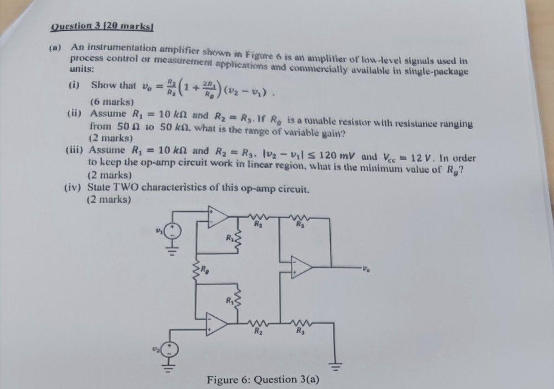 Solved (a) An instrumentation amplifier shown in Figure 6 is | Chegg.com
