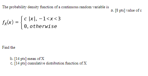 Solved The probability density function of a continuous | Chegg.com