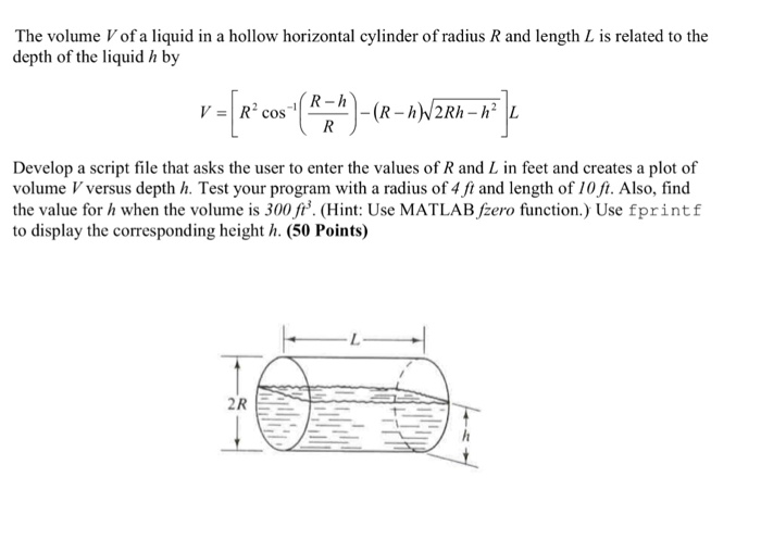 Solved The volume V of a liquid in a hollow horizontal | Chegg.com