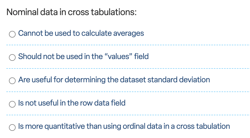 Solved Ratio data in cross tabulations: Can be used to | Chegg.com
