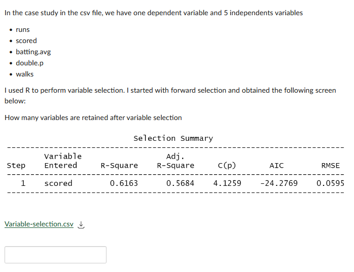In the case study in the csv file, we have one | Chegg.com