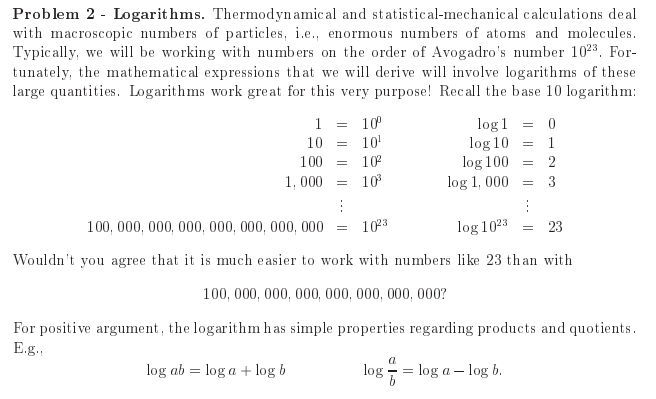 Solved Problem 2 - Logarithms. Thermodynamical and | Chegg.com