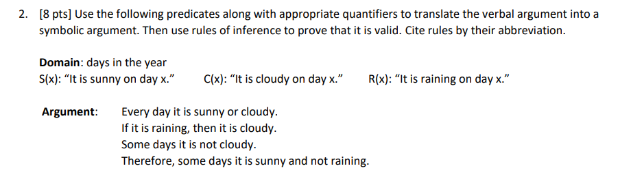 Solved 2. (8 pts] Use the following predicates along with | Chegg.com