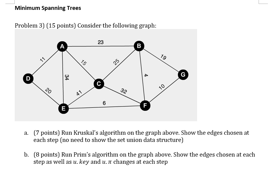 Solved Minimum Spanning Trees Problerm 3)(C5 polnts) | Chegg.com