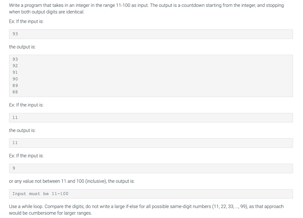 Solved Write a program that takes in an integer in the range | Chegg.com
