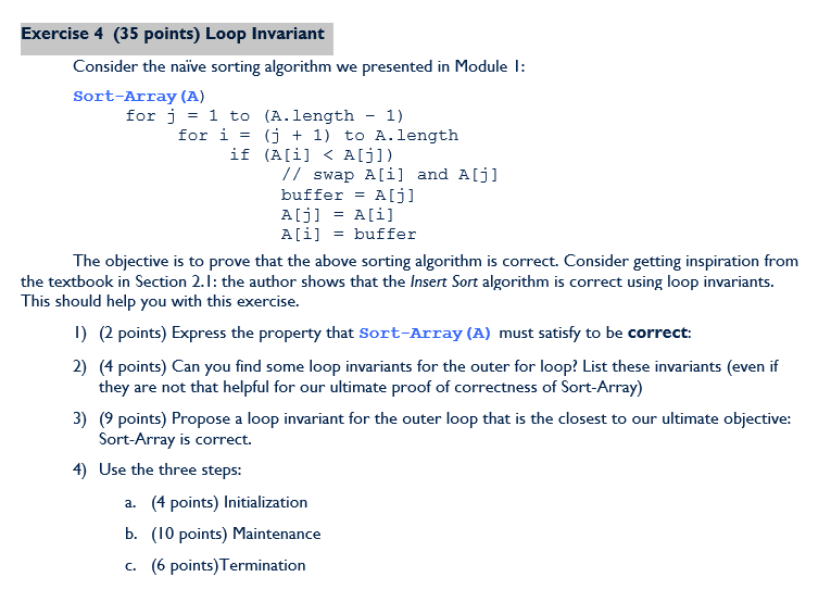 Exercise 4 (35 points) Loop Invariant Please | Chegg.com