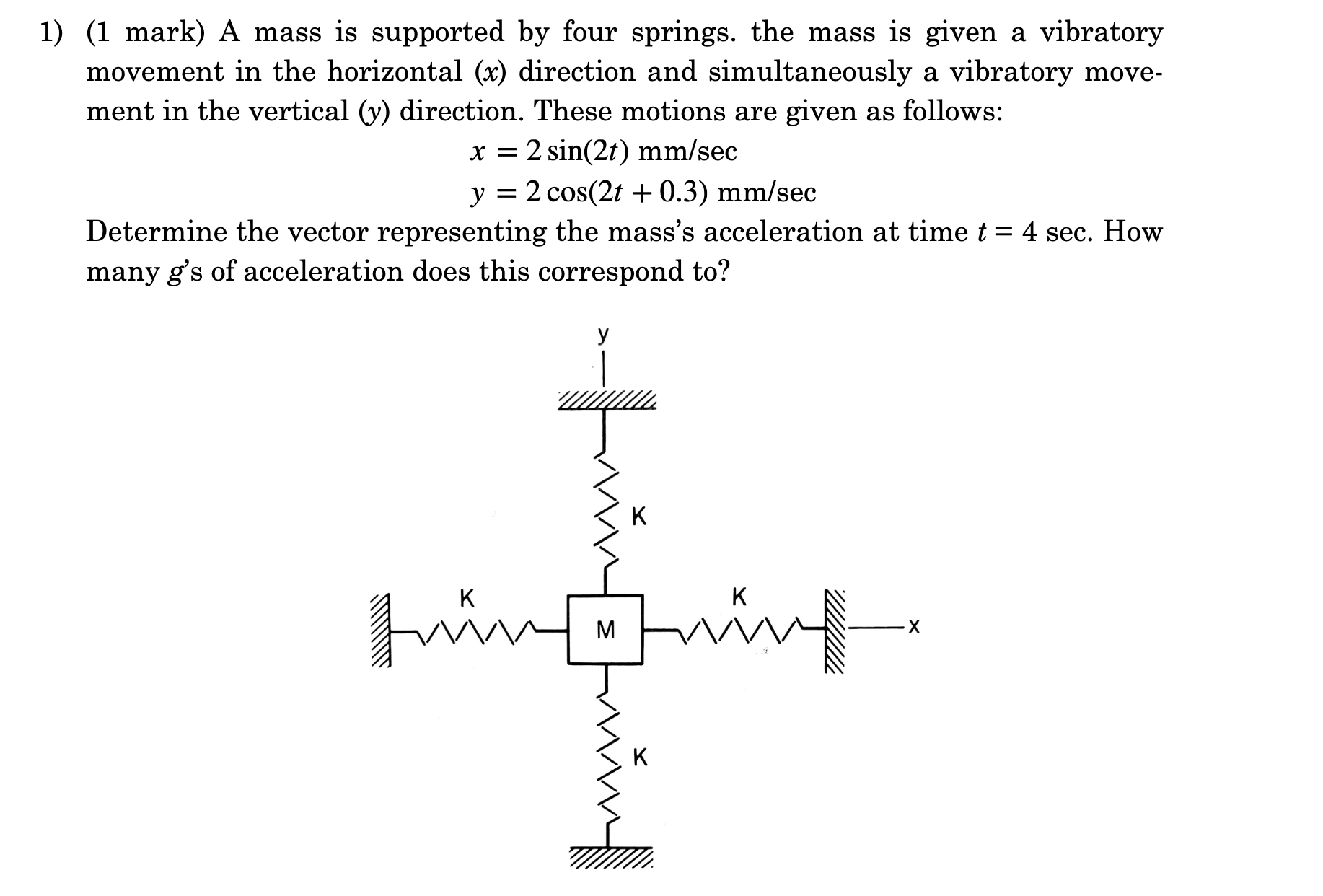 Solved ( 1 mark) A mass is supported by four springs. the | Chegg.com