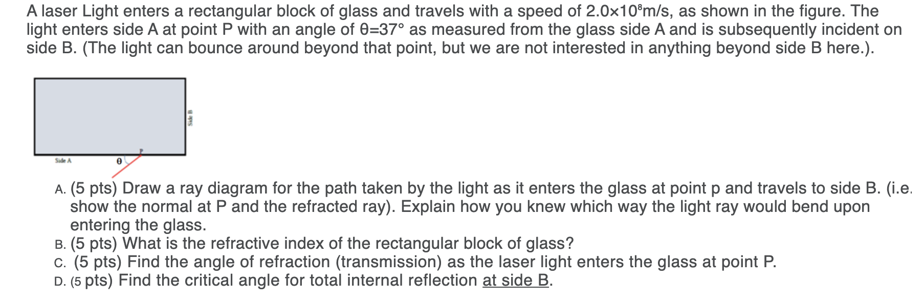 Solved A laser Light enters a rectangular block of glass and | Chegg.com