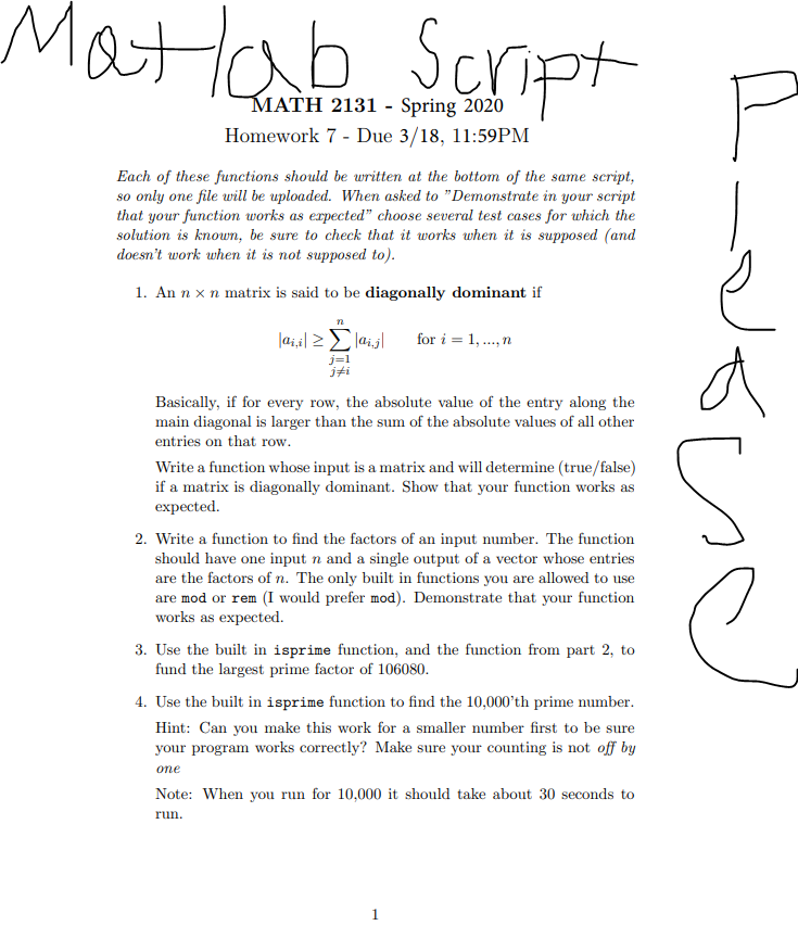 Matlab Scr MATH 2131 - Spring 2020 Homework 7 - Due | Chegg.com Matlab Scr MATH 2131 - Spring 2020 Homework 7 - Due | Chegg.com