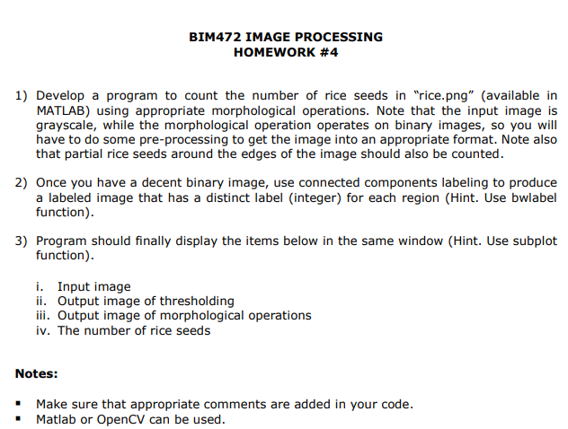 Solved BIM472 IMAGE PROCESSING HOMEWORK #4 1) Develop a | Chegg.com
