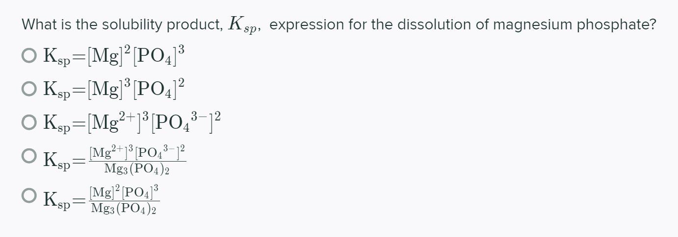 Solved What is the solubility product, Ksp, expression for | Chegg.com