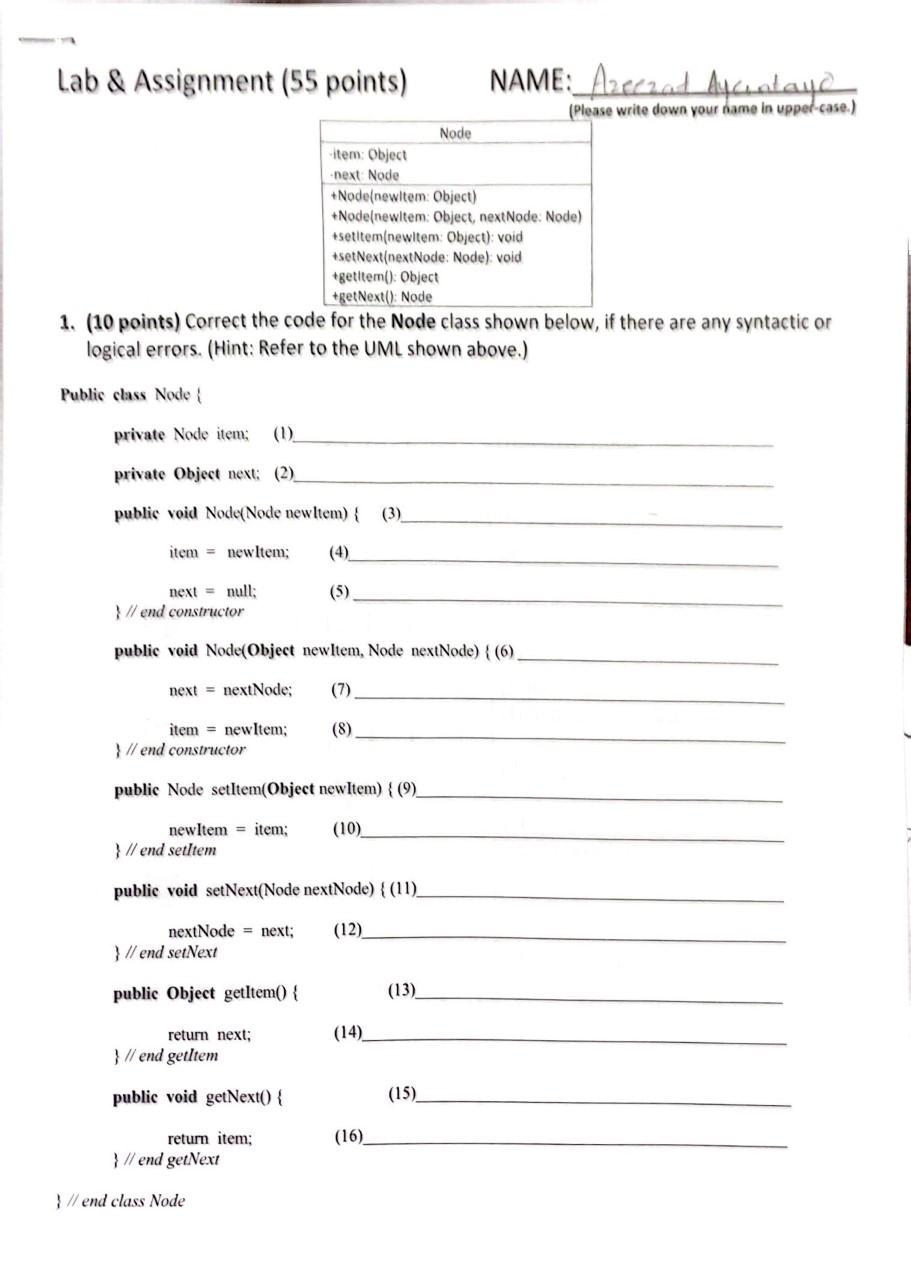 Solved Lab \& Assignment (55 points) NAME: Asee2ad Aycintayc | Chegg.com