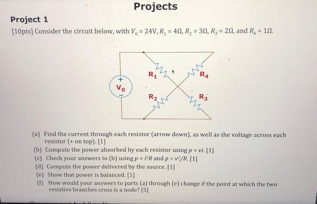 Solved Projects Project 1 [10pts] Consider the circuit | Chegg.com