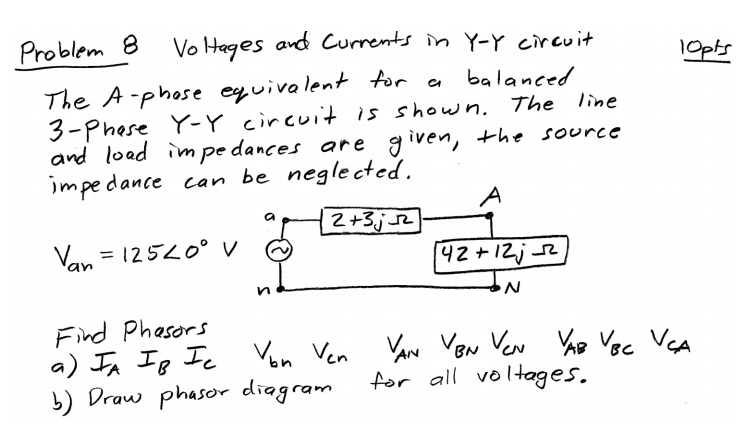 Solved 10pts Problem & Voltages and Currents in Y-Y circuit | Chegg.com Solved 10pts Problem & Voltages and Currents in Y-Y circuit | Chegg.com