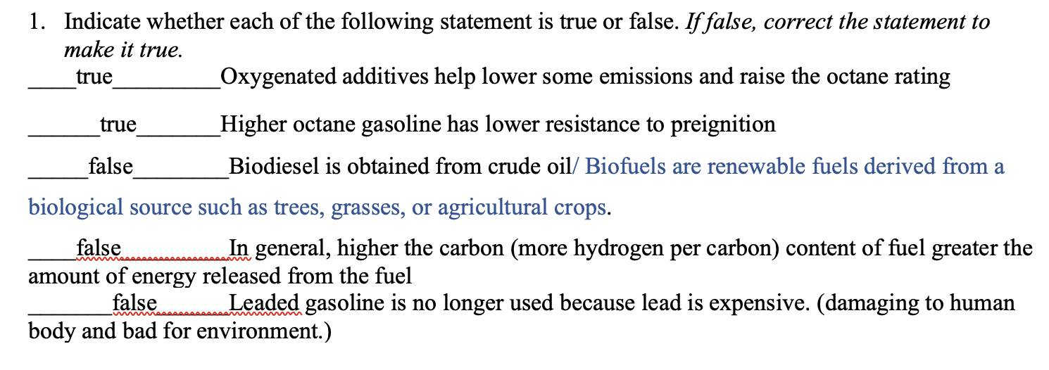 Solved 1. Indicate whether each of the following statement | Chegg.com