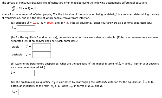 Solved The spread of infectious diseases like influenza are | Chegg.com