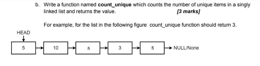 Solved b. Write a function named count_unique which counts | Chegg.com