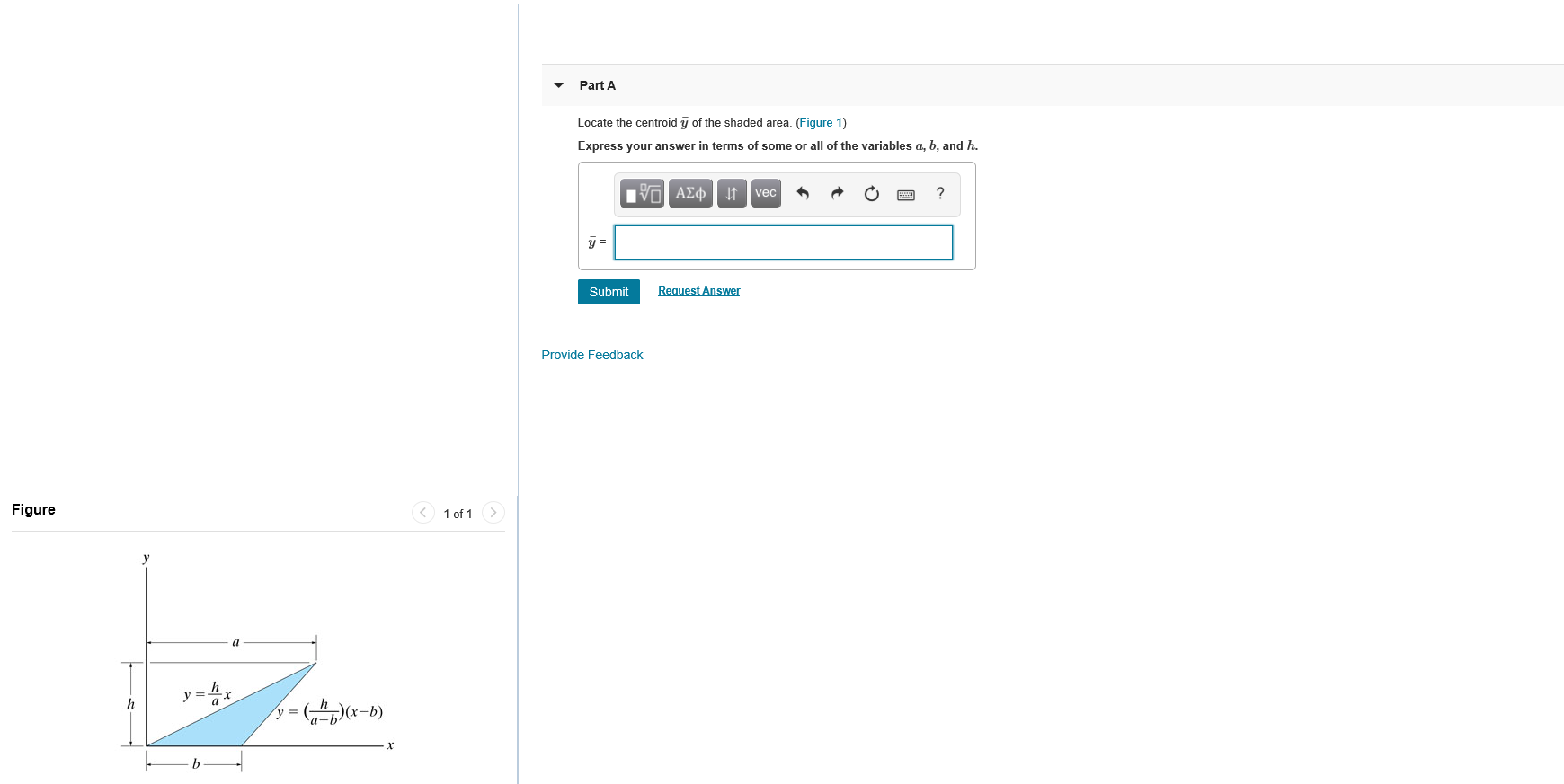Solved Part A Locate the centroid y of the shaded area. | Chegg.com