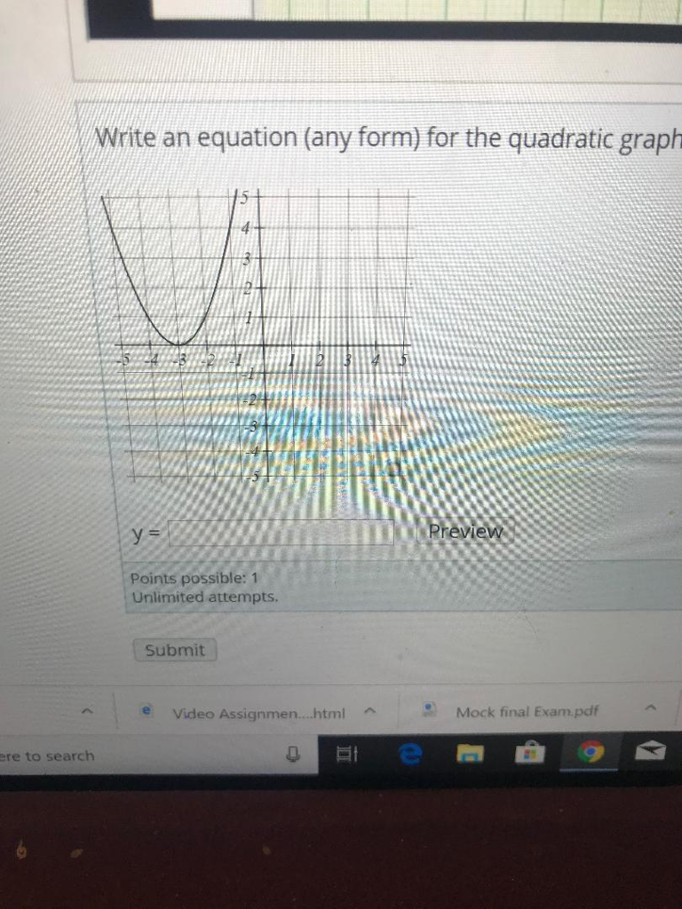 Solved Write an equation (any form) for the quadratic | Chegg.com