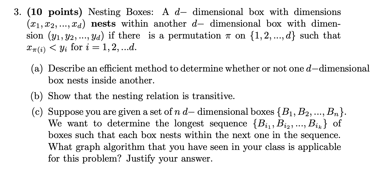 Solved 3. (10 points) Nesting Boxes: A d, dimensional box | Chegg.com