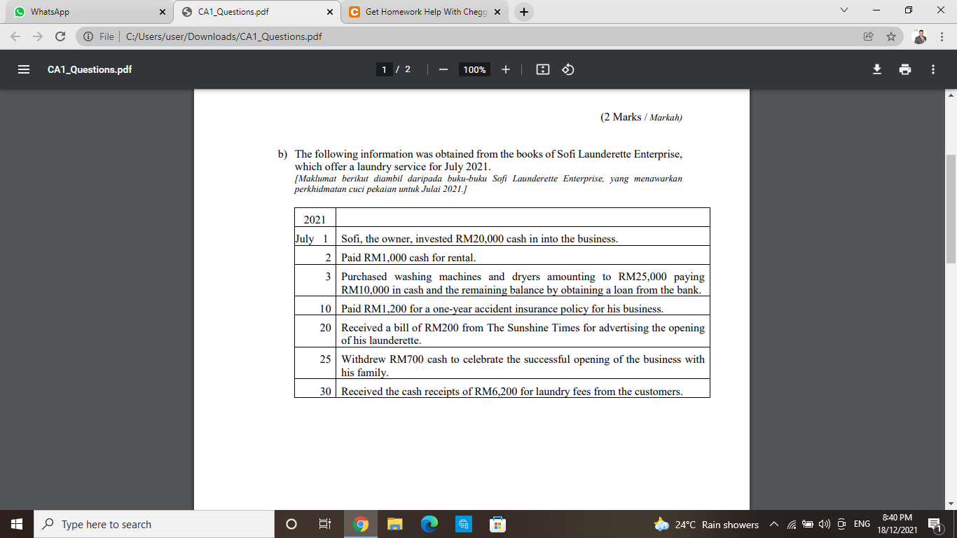 Solved REQUIRED: (a) Prepare the Trial Balance as at 31 July | Chegg.com