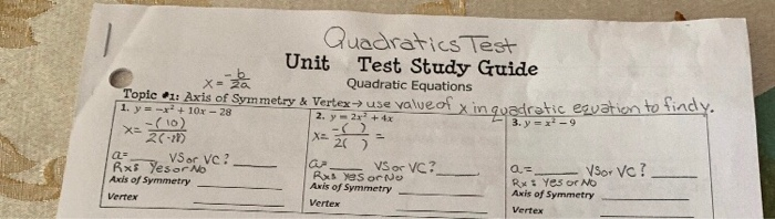 Solved Quadratics Test Unit Test Study Guide 最 Quadratic | Chegg.com